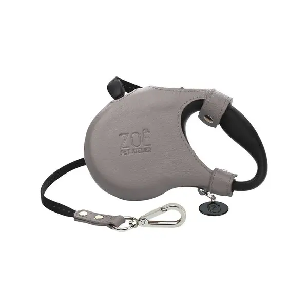 Zoë Pet Atelier Leather Retractable Leash - Grey