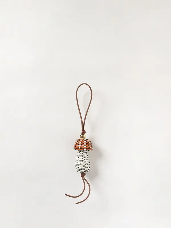 Loewe Mushroom Bicolour Woven Calfskin Leather Keyring With Monogram - Multicolor