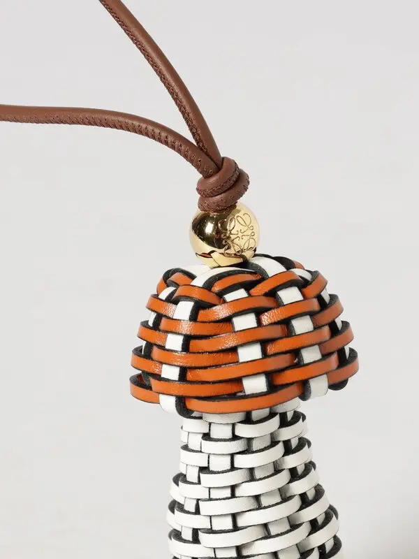 Loewe Mushroom Bicolour Woven Calfskin Leather Keyring With Monogram