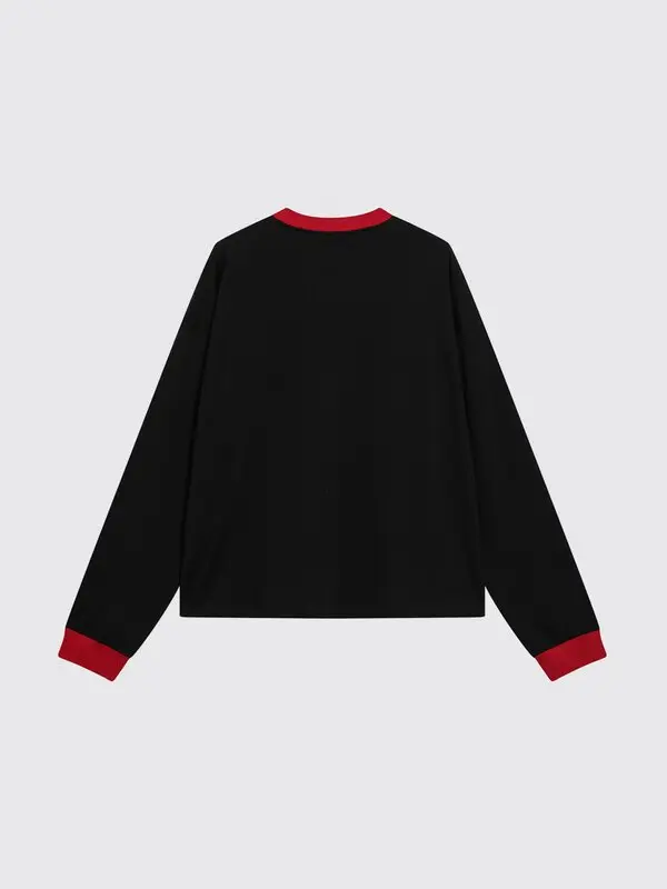 Versace Long-sleeved V-neck Cotton T-shirt With Contrast Trims