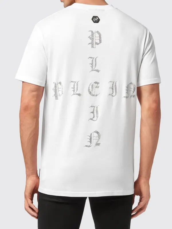 Philipp Plein Cotton Crewneck T-shirt With Rhinestone Logo Lettering - White