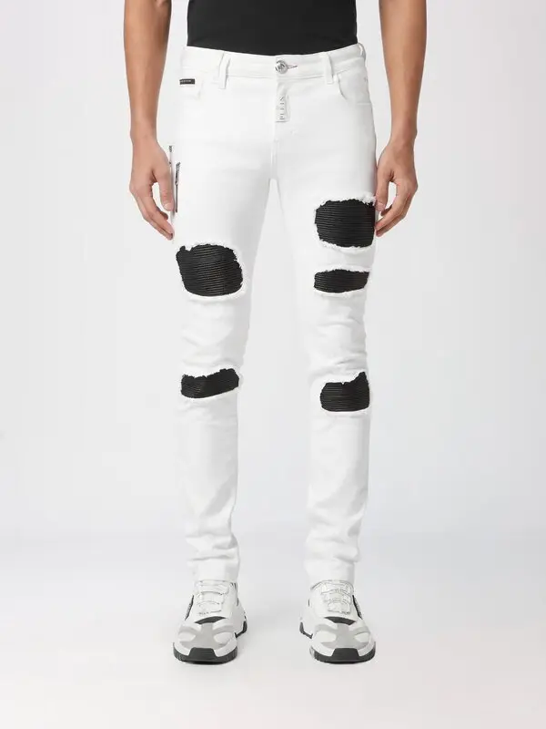 Philipp Plein Skinny-fit Distressed Cotton Denim Jeans - White