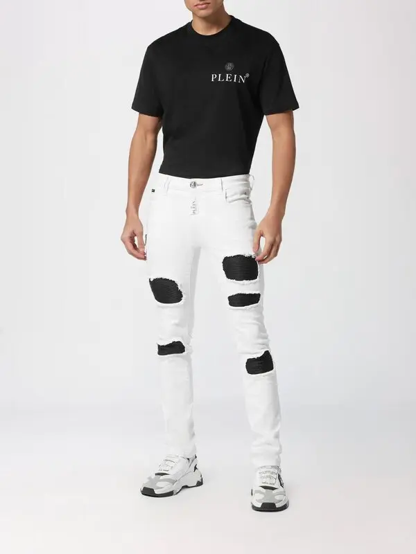 Philipp Plein Skinny-fit Distressed Cotton Denim Jeans - White