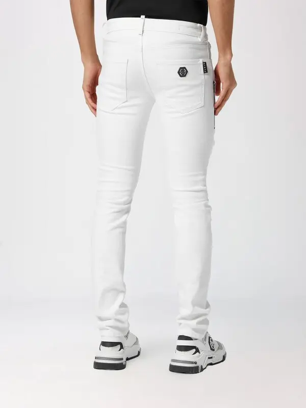 Philipp Plein Skinny-fit Distressed Cotton Denim Jeans - White