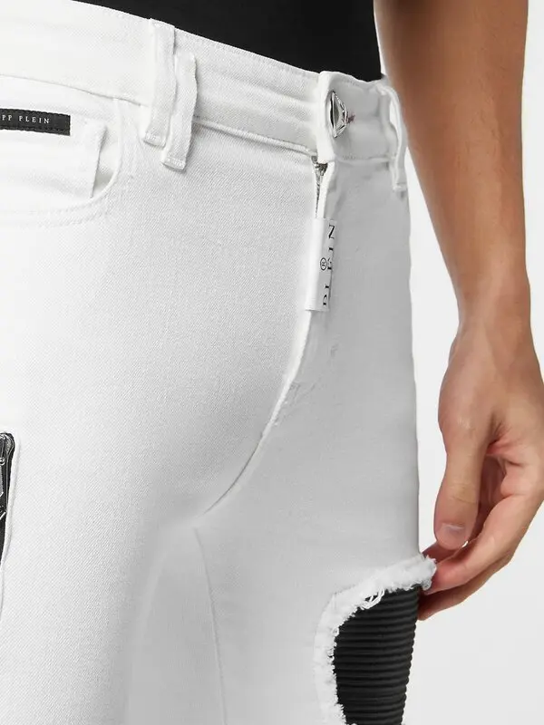 Philipp Plein Skinny-fit Distressed Cotton Denim Jeans - White
