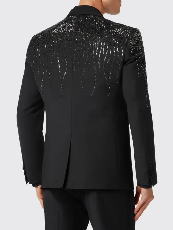 Philipp Plein Single-breasted Crêpe Blazer With Peak Lapels And Rhinestone Embroidery