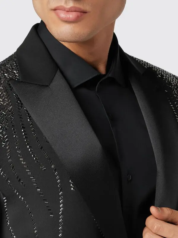 Philipp Plein Single-breasted Crêpe Blazer With Peak Lapels And Rhinestone Embroidery