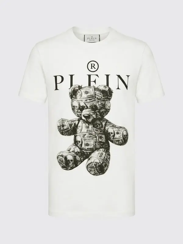 Philipp Plein Teddy Bear Print Cotton T-shirt With Contrast Logo