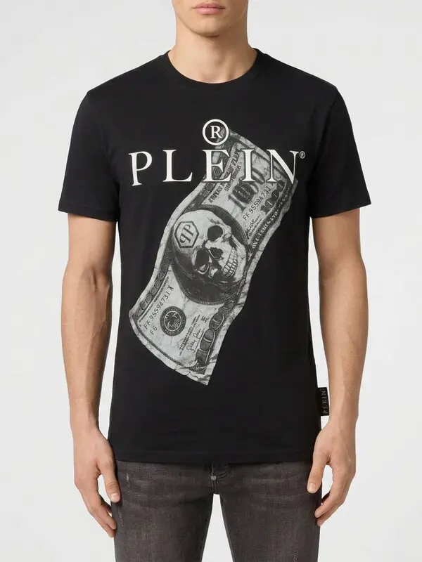 Philipp Plein Graphic Print Cotton T-shirt With Contrast Logo - Black