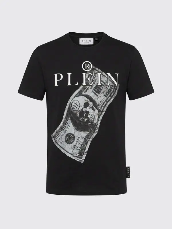 Philipp Plein Graphic Print Cotton T-shirt With Contrast Logo - Black