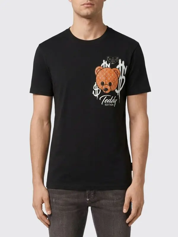 Philipp Plein Teddy Bear Print Cotton T-shirt With Contrast Logo - Black