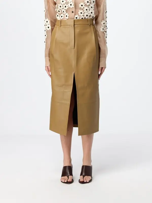 Khaite Mid-rise Leather Midi Pencil Skirt With Front Slit
