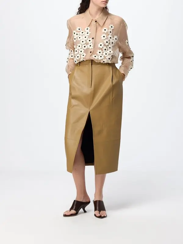 Khaite Mid-rise Leather Midi Pencil Skirt With Front Slit
