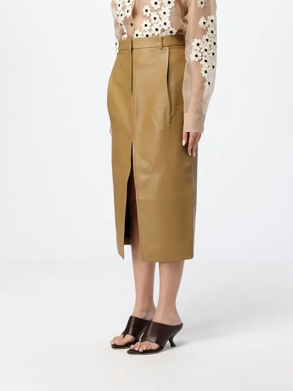 Khaite Mid-rise Leather Midi Pencil Skirt With Front Slit