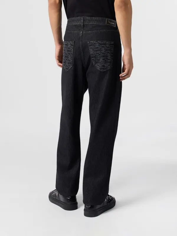 BILLIONAIRE Straight-fit Cotton Denim Jeans With Monogram Logo - Black