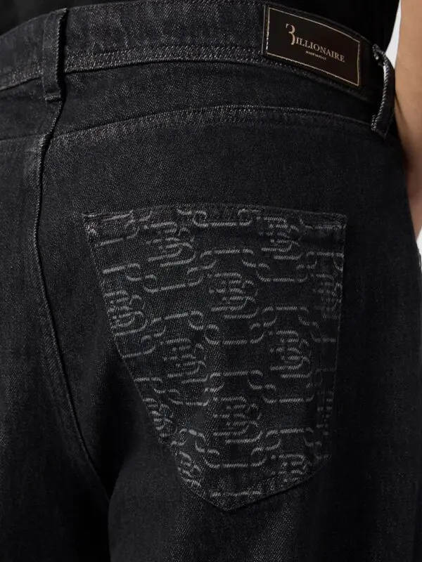 BILLIONAIRE Straight-fit Cotton Denim Jeans With Monogram Logo - Black