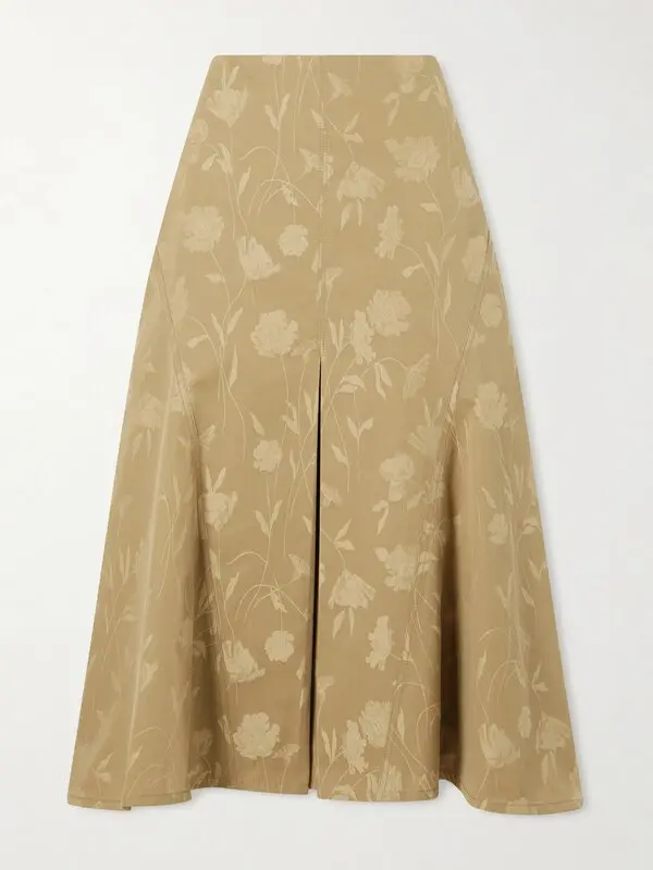 Erdem Floral-jacquard Cotton Midi Skirt - Brown