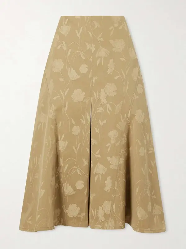 Erdem Floral-jacquard Cotton Midi Skirt - Camel