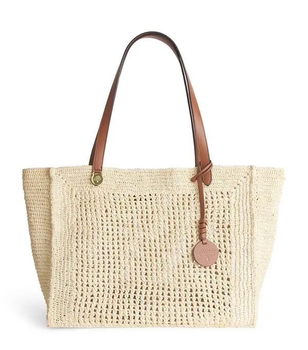 Mulberry Raffia Crochet Tote Bag - Beige