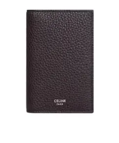 Celine Vertical Card Holder In Grained Calfskin