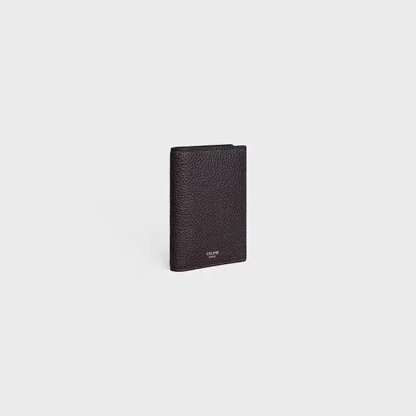 Celine Vertical Card Holder In Grained Calfskin