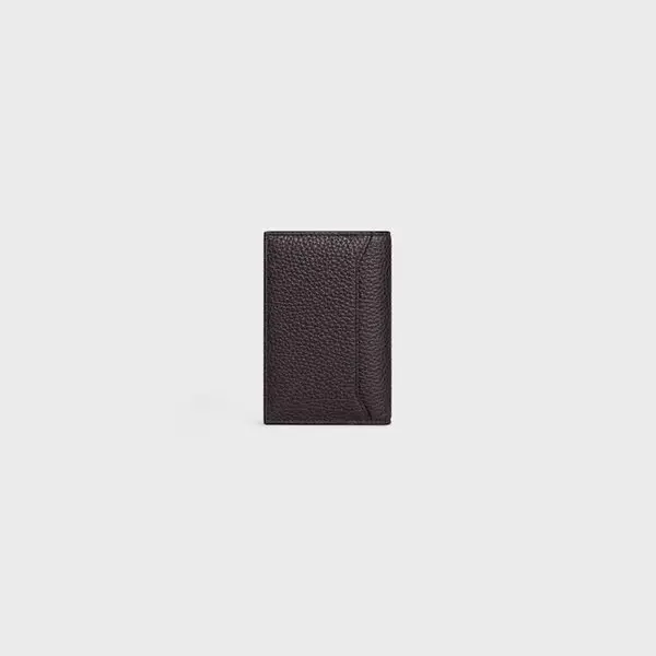 Celine Vertical Card Holder In Grained Calfskin