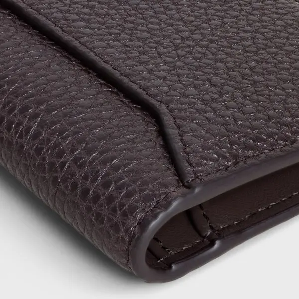 Celine Vertical Card Holder In Grained Calfskin