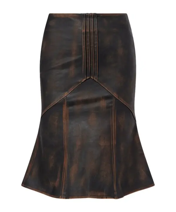 SHUSHU/TONG Distressed Leather A-line Midi Skirt
