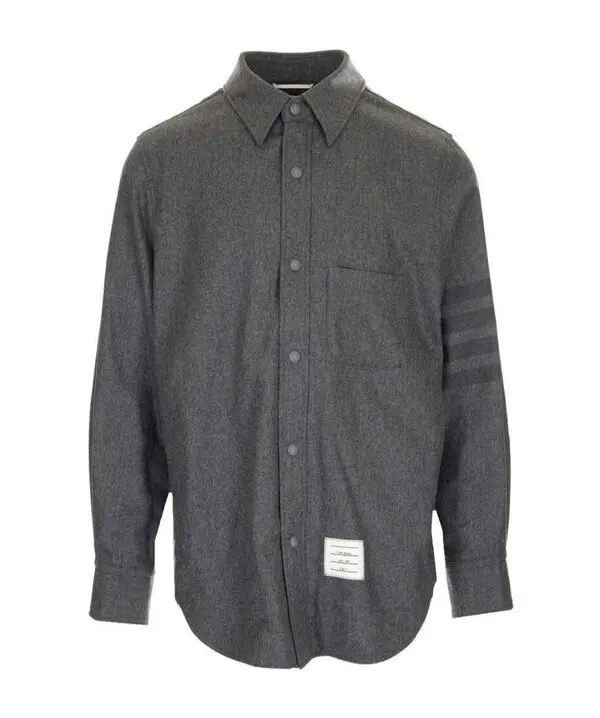 Thom Browne Flannel Tonal 4-bar Shirt Jacket - Medium Gray