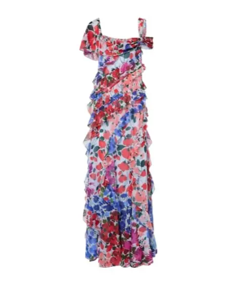 Carolina Herrera Floral Ruffled Chiffon Gown