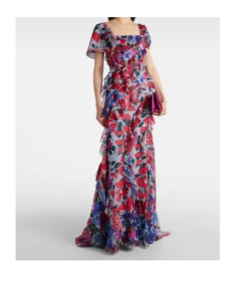 Carolina Herrera Floral Ruffled Chiffon Gown