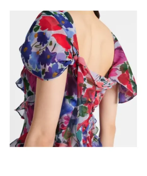 Carolina Herrera Floral Ruffled Chiffon Gown