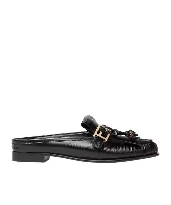 Fendi O'lock Fringed Mules - Black