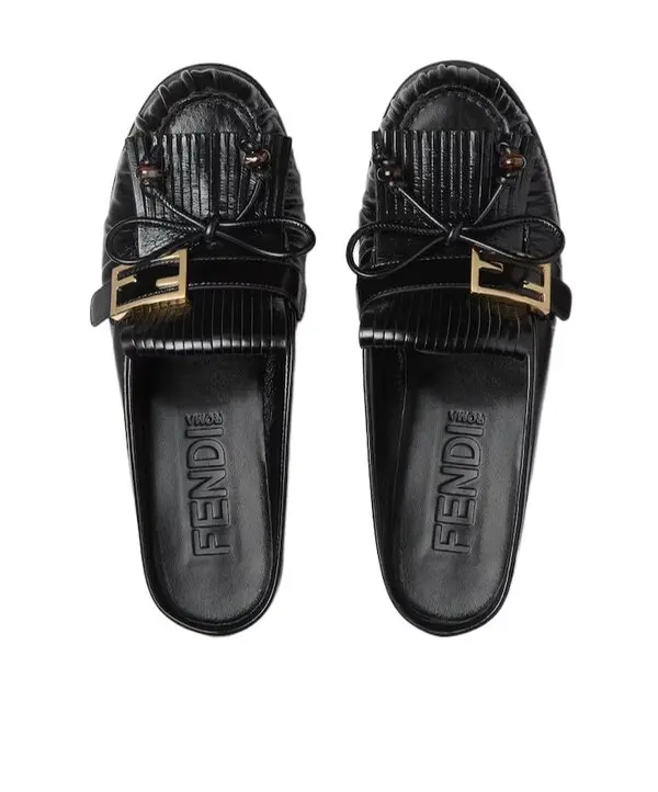 Fendi O'lock Fringed Mules - Black