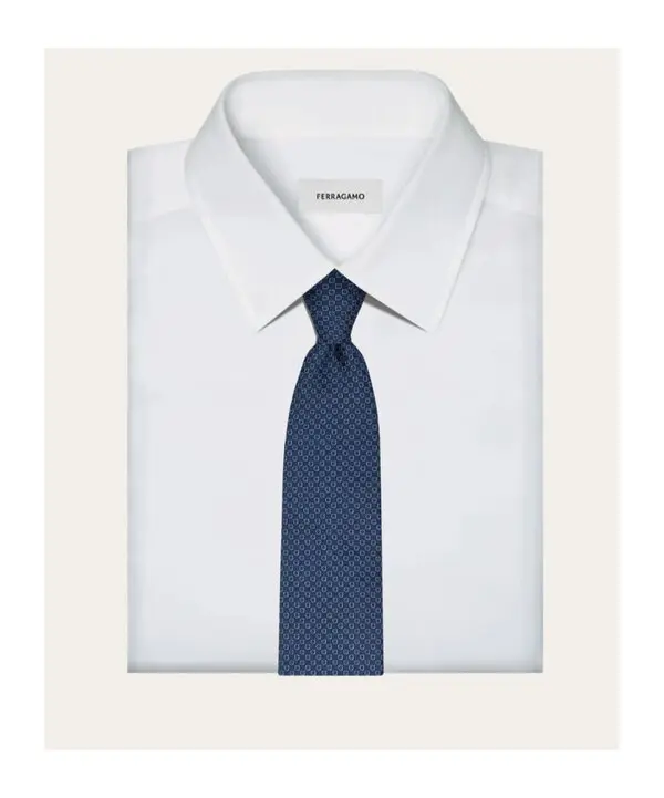 FERRAGAMO Micro Gancini Print Silk Jacquard Tie