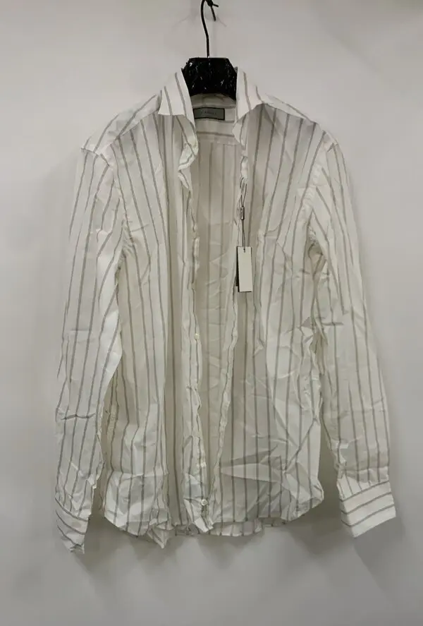 Canali Striped Band-collar Shirt