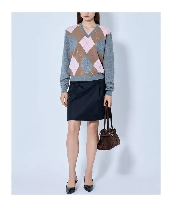 Prada Argyle Cashmere V-neck Sweater - No
