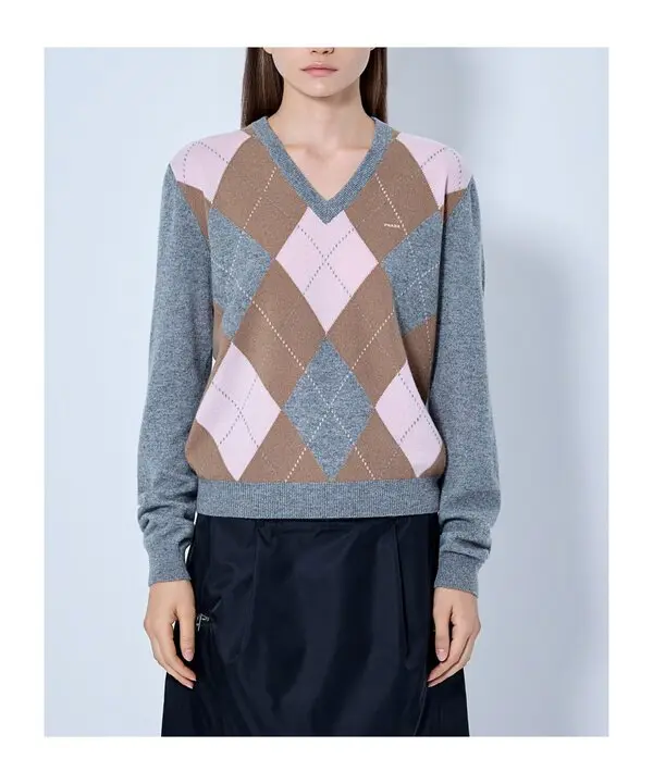Prada Argyle Cashmere V-neck Sweater - No