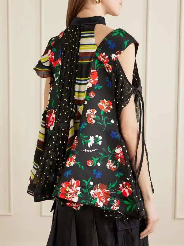 Sacai Pattern Mix Printed Ruffled Blouse