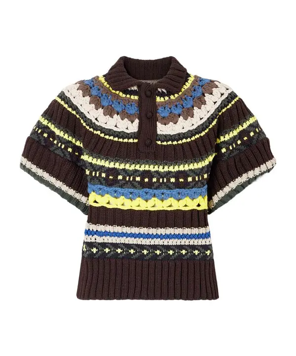 Sacai Striped Polo Collar Sweater - Black