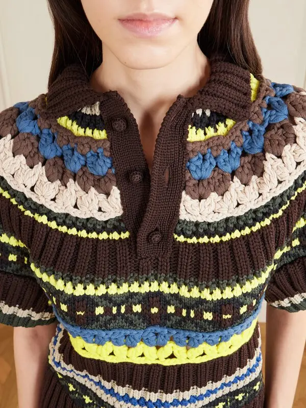 Sacai Striped Polo Collar Sweater