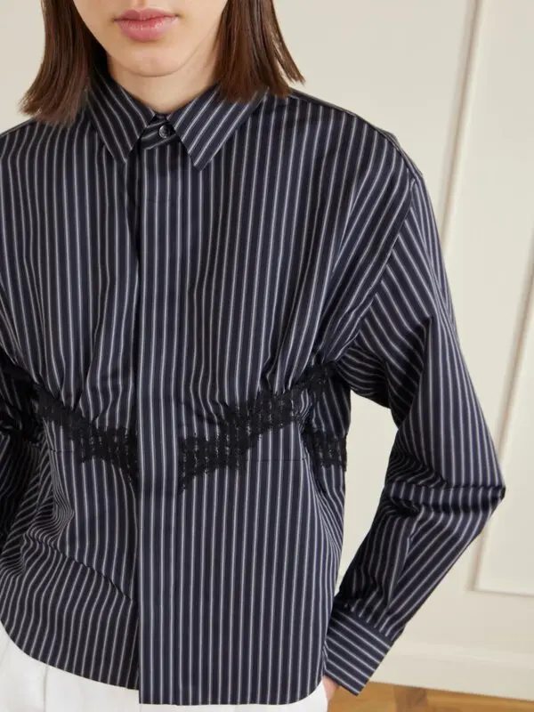 Sacai Striped Cotton-blend Shirt With Lace Trim