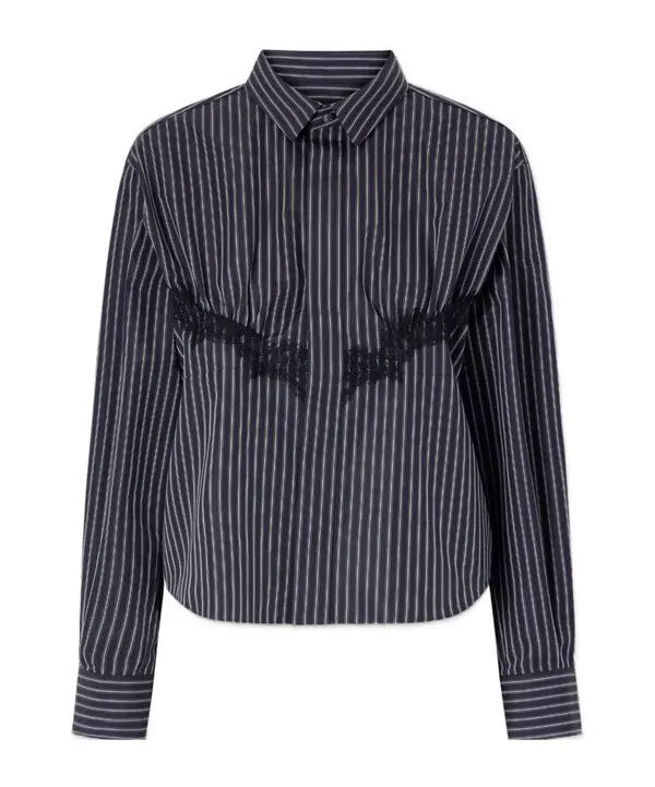 Sacai Striped Cotton-blend Shirt With Lace Trim - Black