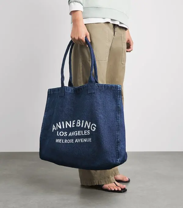 ANINE BING Denim Leo Tote Bag - Blue