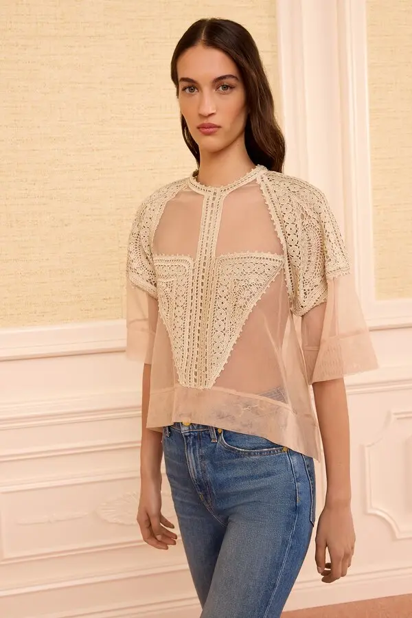 Ulla Johnson Tess Crochet & Tulle Top
