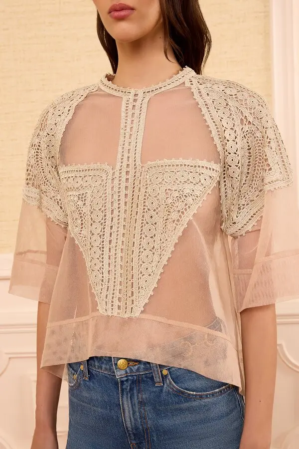 Ulla Johnson Tess Crochet & Tulle Top