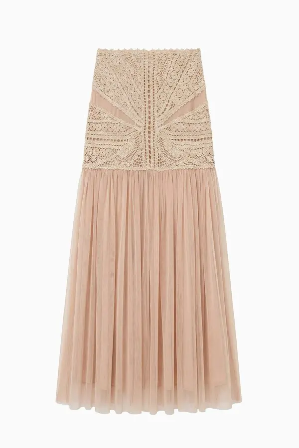 Ulla Johnson Araminta Crochet & Tulle Skirt - Sandstone