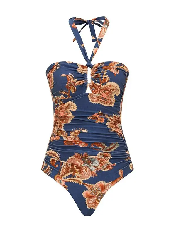Zimmermann Printed Halterneck Swim Top - Blu