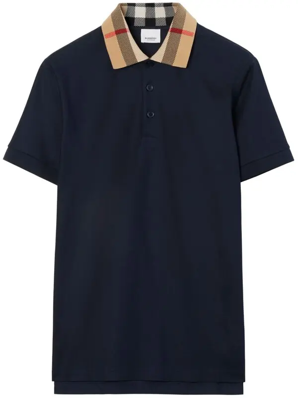 Burberry Classic Polo Shirt With Check Collar Short Sleeve - Navy