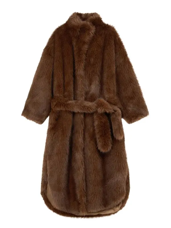 THE FRANKIE SHOP Ravello Faux Fur Robe Coat - Brown